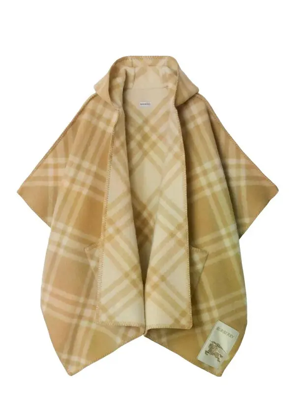 Burberry Hooded Check Wool Cape - Sand