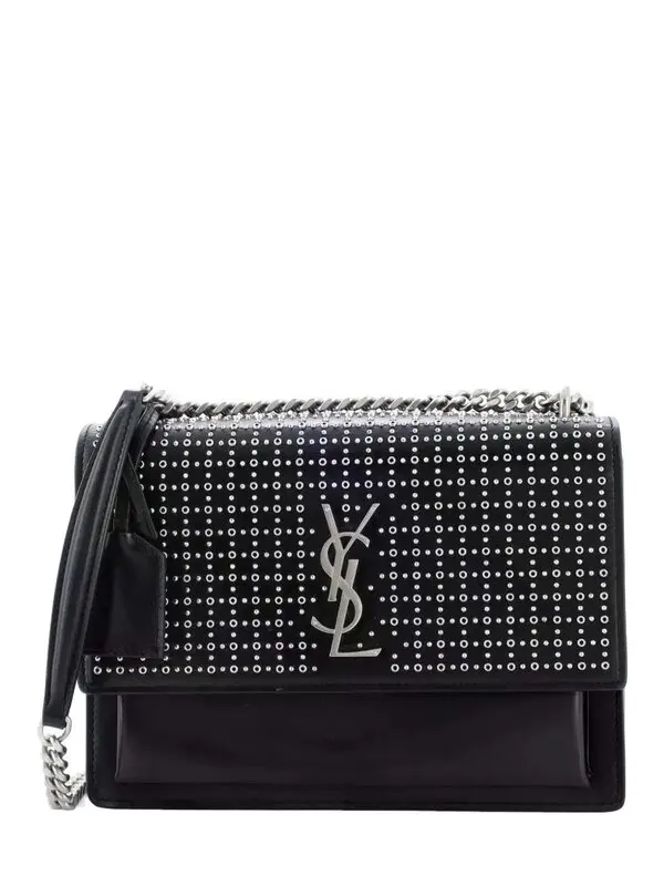 Saint Laurent Sunset Crossbody Bag Studded Leather Medium Shoulder Bag - Black