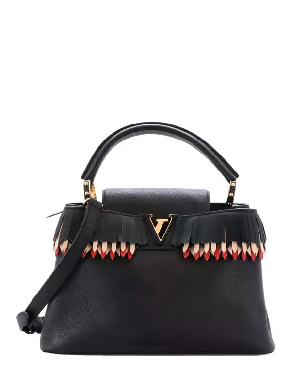 LOUIS VUITTON Capucines Leather Satchel With Fringe Detail - Black