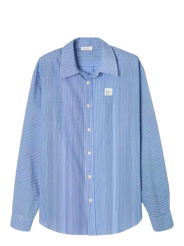American Vintage Zatybay Striped Logo-patch Shirt - Blue