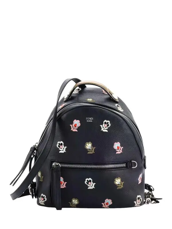Fendi By The Way Embroidered Leather Mini Backpack - Black