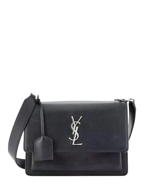 Saint Laurent Sunset Satchel Leather Crossbody Bag - Black