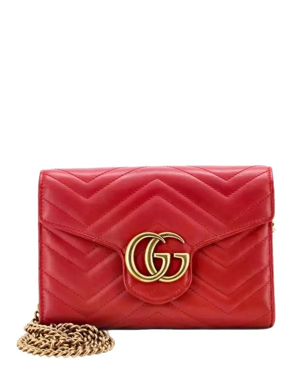 Gucci Gg Marmont Chain Wallet Matelassé Leather Mini Crossbody Bag - Red