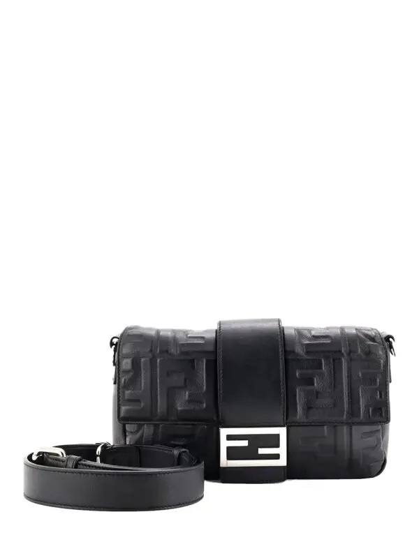 Fendi Baguette Convertible Zucca Embossed Leather Belt Bag - Black