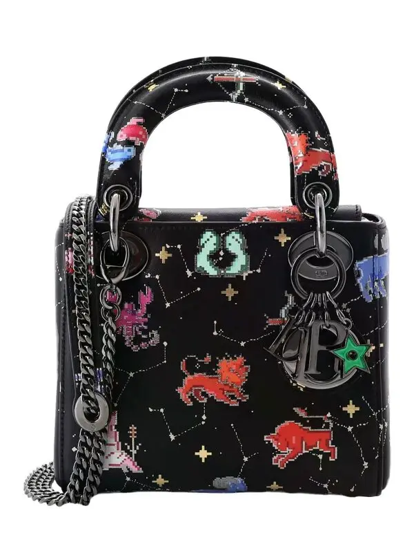 Dior Lady Limited Edition Pixel Zodiac Printed Mini Bag - Black