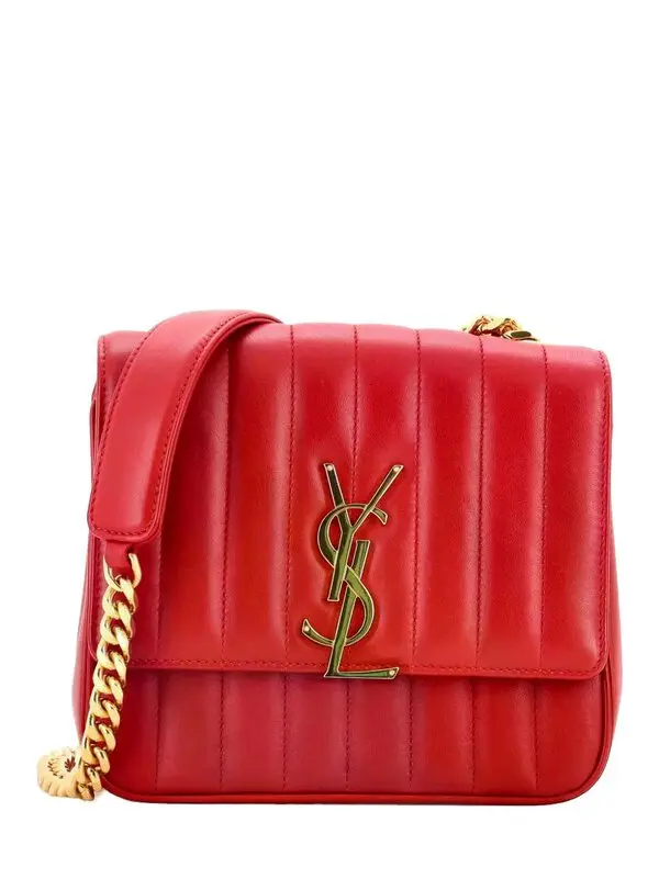 Saint Laurent Vicky Vertical Quilted Leather Medium Crossbody Bag - Red