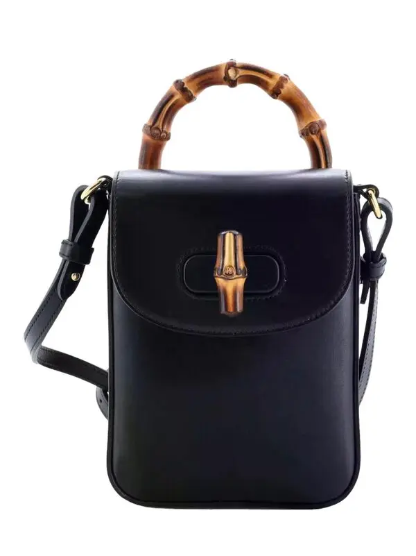 Gucci Bamboo Top Handle Leather Mini Backpack - Black