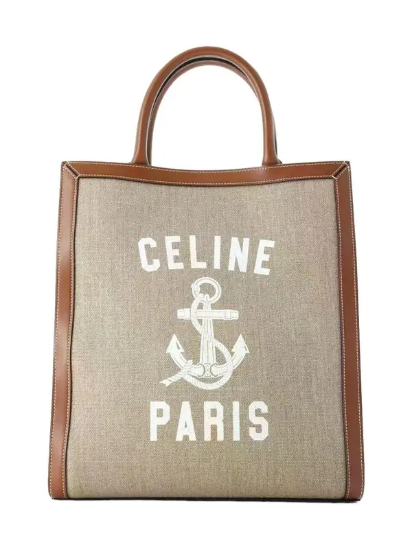 Celine Vertical Cabas Printed Canvas And Leather Tote Bag - Brown