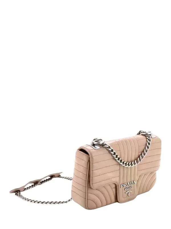 Prada Diagramme Quilted Leather Chain Flap Shoulder Bag - Neutrals