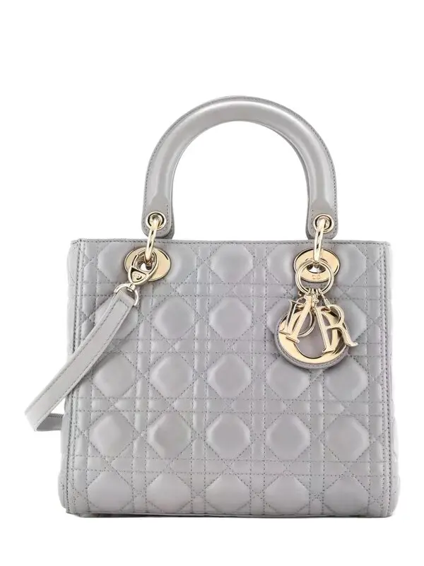 Dior Lady Bag Cannage Quilt Lambskin Medium Satchel - Grey