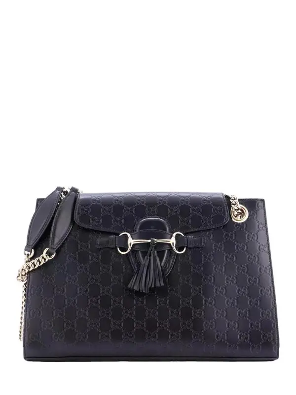 Gucci Emily Chain Flap Sissima Leather Shoulder Bag - Black