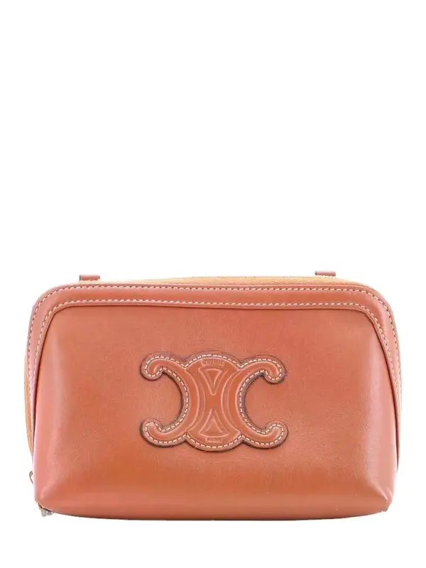 Celine Cuir Triomphe Zip Around Chain Clutch Leather Crossbody Bag - Brown