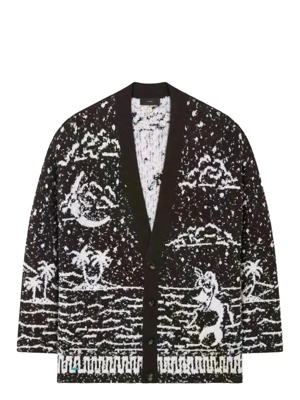 Alanui Ocean Whispers Palm-tree Graphic Cardigan - Black