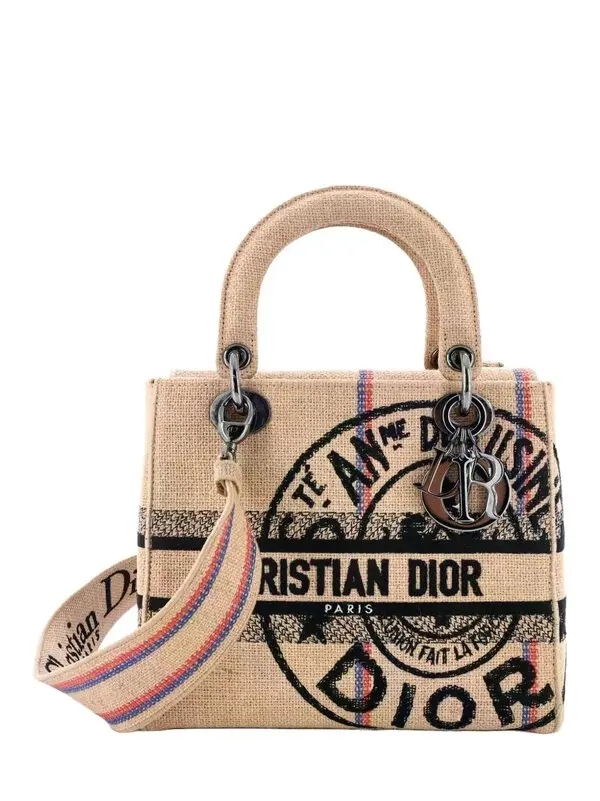 Dior Lady D-lite Embroidered Raffia Satchel - Brown