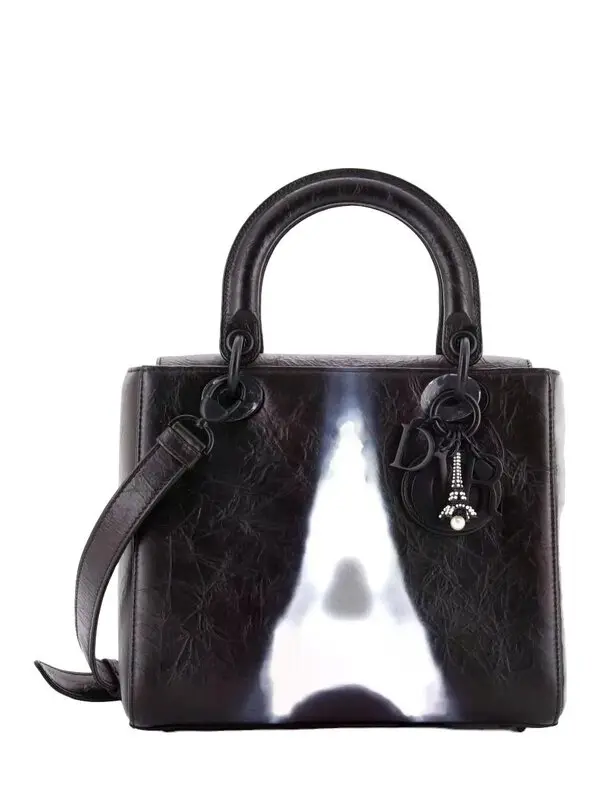 Dior Lady Limited Edition Eiffel Tower Printed Leather Medium Satchel - Black