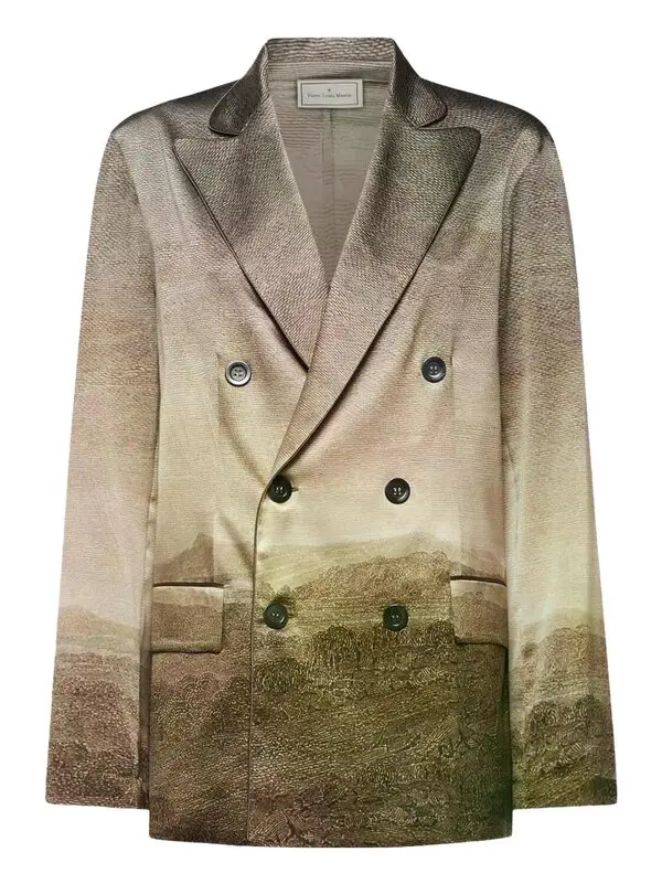 PIERRE-LOUIS MASCIA Adastgrgum Double-breasted Landscape-printed Jacket - Neutrals