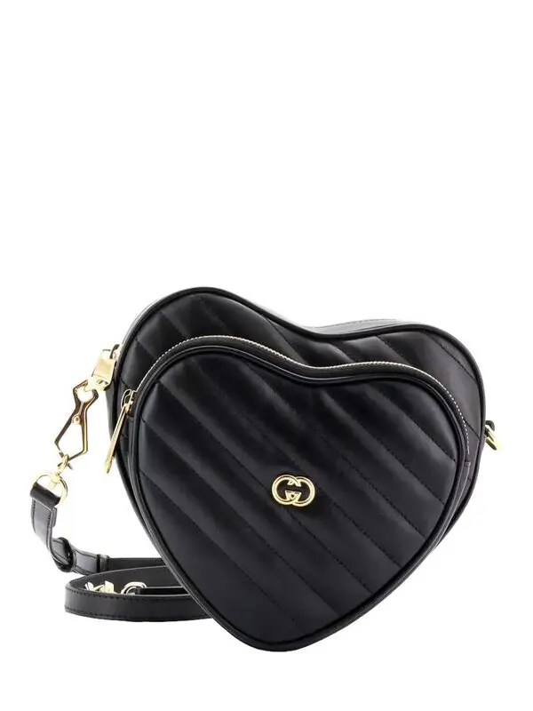 Gucci Interlocking G Heart Diagonal Quilted Leather Mini Shoulder Bag - Black
