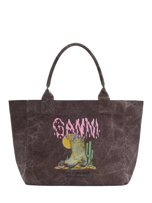 GANNI Graphic Print Tote Bag - Brown
