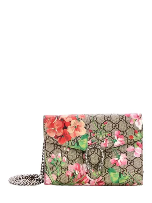 Gucci Dionysus Chain Wallet Blooms Print Gg Coated Canvas Small Crossbody Bag - Brown