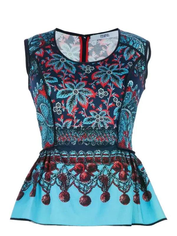 Linda Farrow Floral Print Peplum Top - Blue