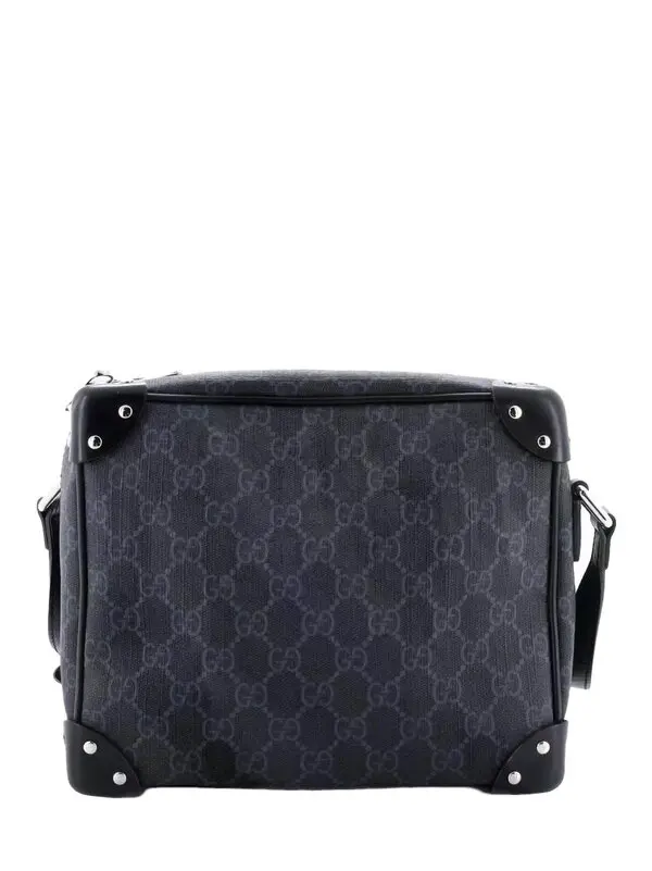 Gucci Trunk Shoulder Bag Gg Coated Canvas With Studded Leather Crossbody - Black