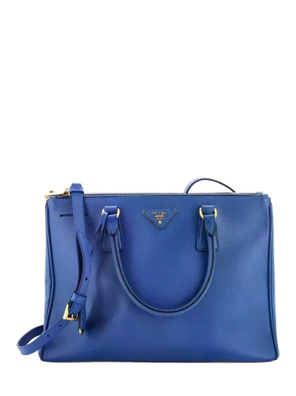Prada Double Zip Lux Saffiano Leather Medium Tote Bag - Blue