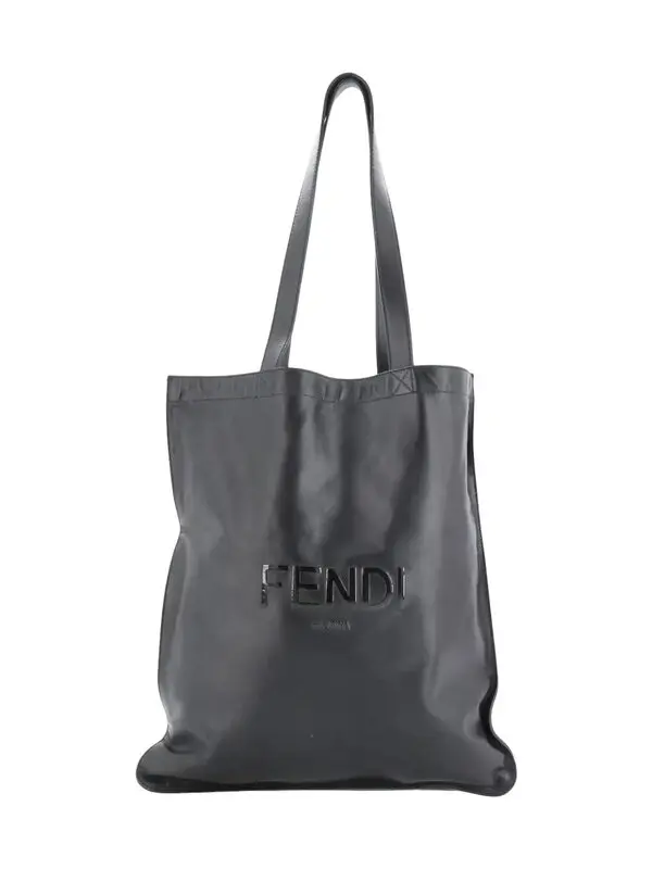 Fendi Pack Flat Shopper Leather Tall Tote Bag - Black