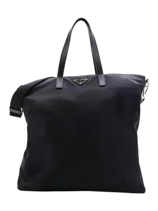 Prada Vela Zip Top Convertible Tessuto Large Tote Bag - Black