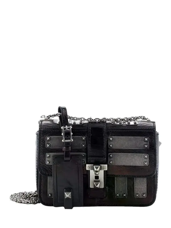 Valentino Garavani Rockstud Glazed Leather Shoulder Bag - Black