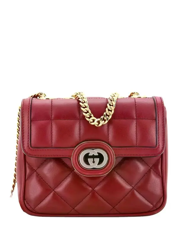 Gucci Deco Chain Flap Bag Mixed Matelasse Leather Mini Crossbody - Red