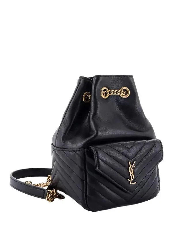 Saint Laurent Joe Matelassé Chevron Leather Mini Bucket Bag - Black