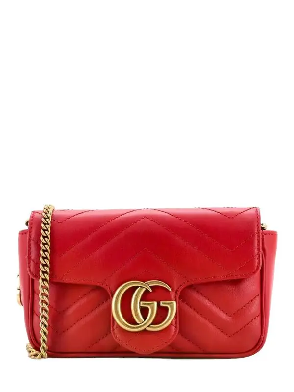 Gucci Gg Marmont Flap Bag Matelassé Leather Super Mini Crossbody Bag - Red