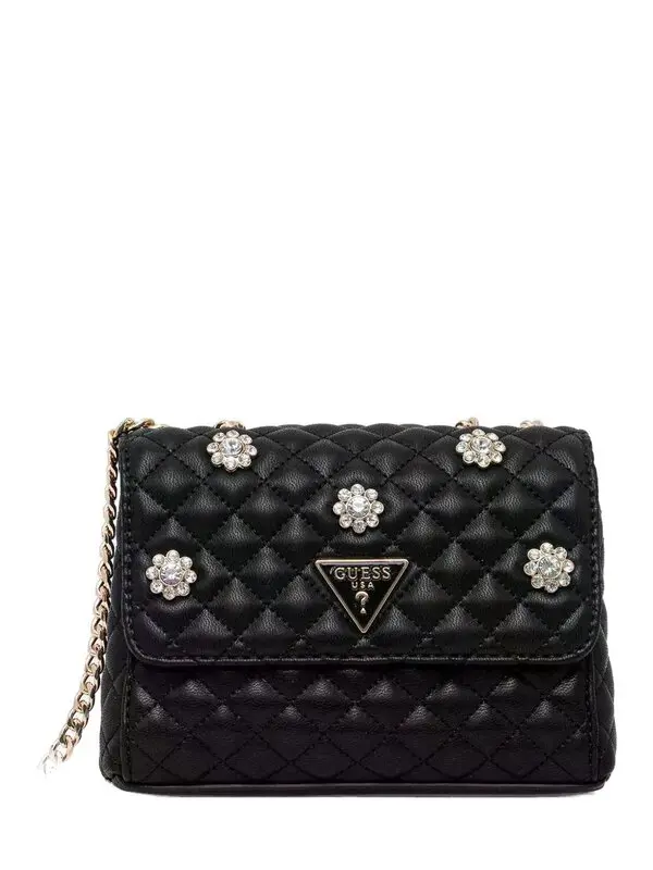 Guess Everlee Quilted Floral Crossbody Bag - Black