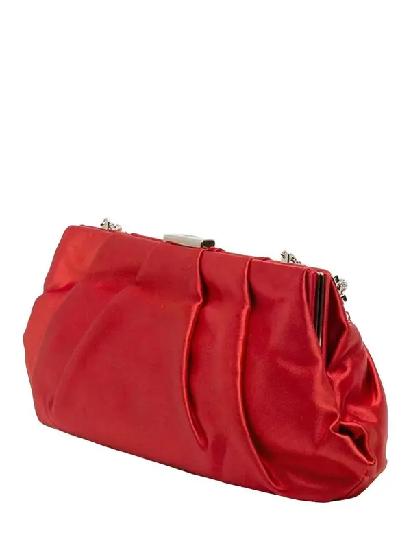 Valentino Garavani Satin Pearl Embellished Frame Clutch On Chain - Red