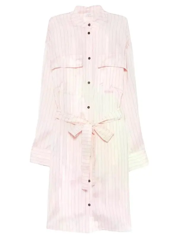 FERRAGAMO Belted Striped Midi Shirt Dress - Pink