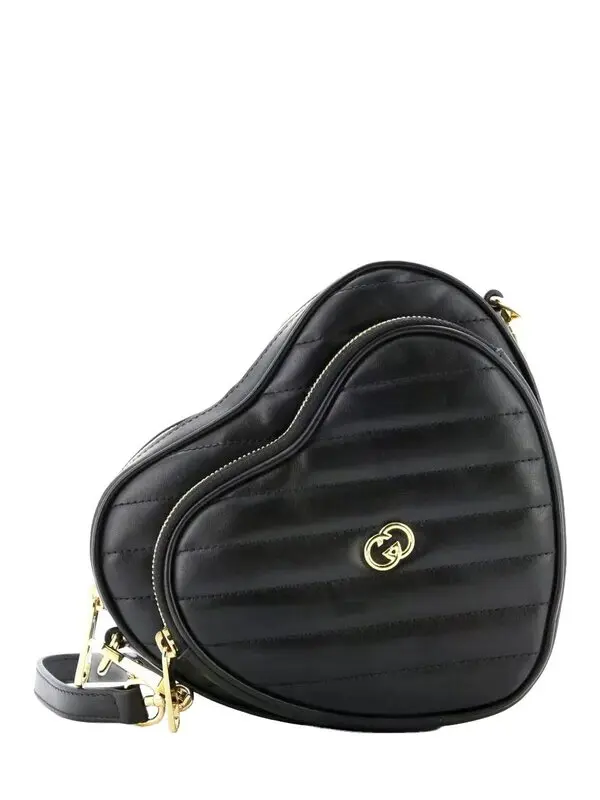 Gucci Interlocking G Heart Diagonal Quilted Leather Mini Shoulder Bag - Black