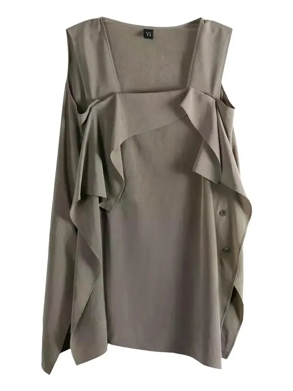 Y’s Ruffled Square-neck Top - Grey