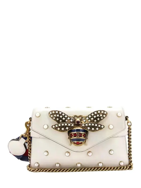 Gucci Broadway Pearly Bee Embellished Mini Shoulder Bag - Neutrals