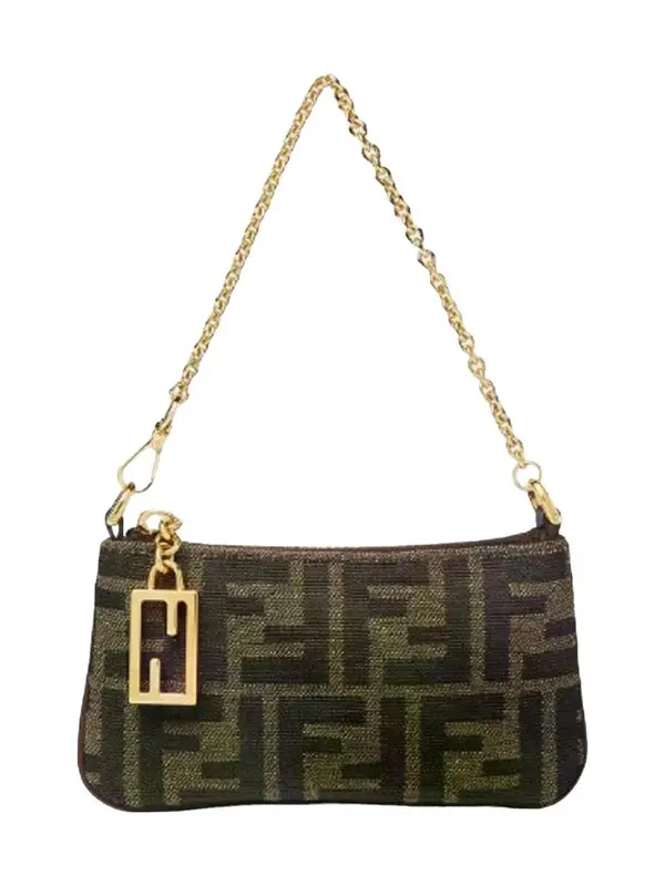 Fendi Mini Baguette Jacquard Chain Pouch - Brown