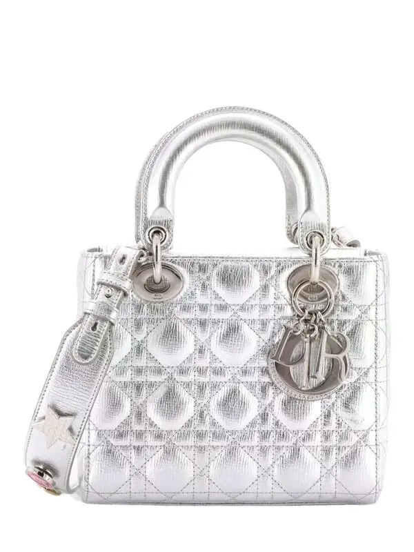 Dior My Lady Cannage Quilted Leather Satchel - Silver