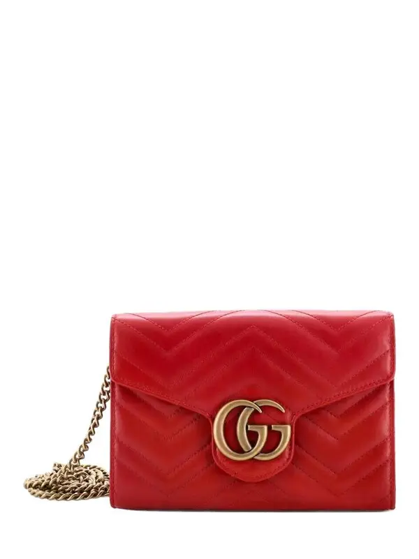 Gucci Gg Marmont Chain Wallet Matelasse Leather Mini Crossbody Bag - Red