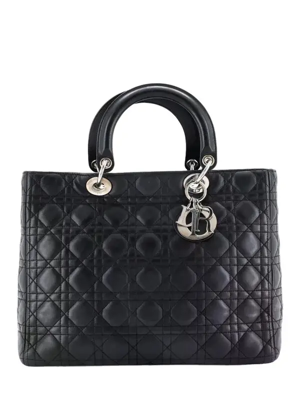 Dior Lady Bag Cannage Quilt Lambskin Large Tote Bag - Black
