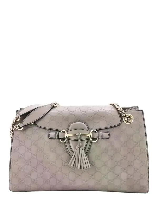 Gucci Emily Chain Flap Ssima Leather Large Shoulder Bag - Grey