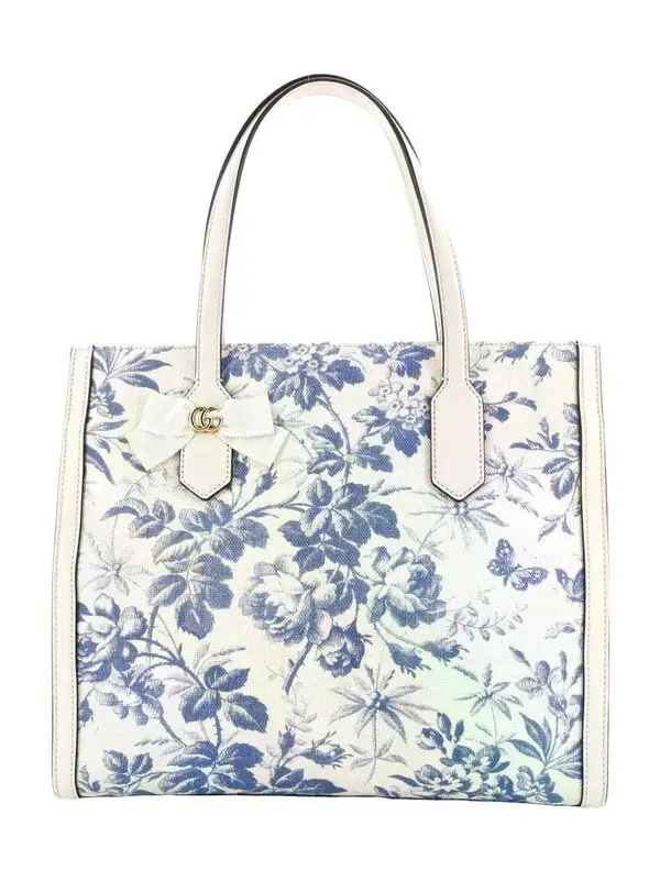 Gucci Gg Ribbon Coated Printed Canvas Medium Tote Bag - Blue