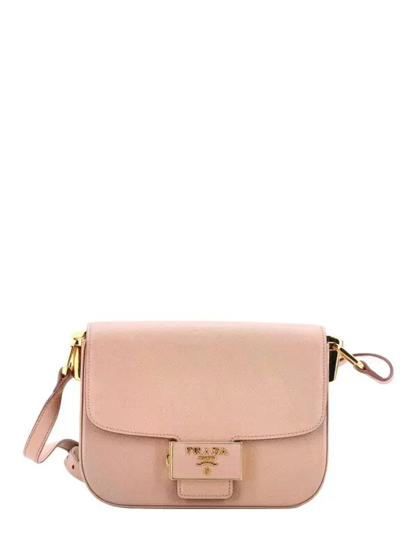 Prada Embleme Flap Bag Saffiano Leather Small Shoulder Bag - Neutrals