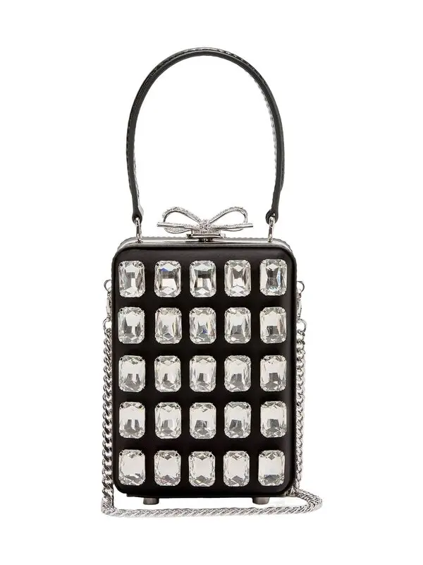SELF-PORTRAIT Satin Shoulder Bag With Crystal Embellishment - Black