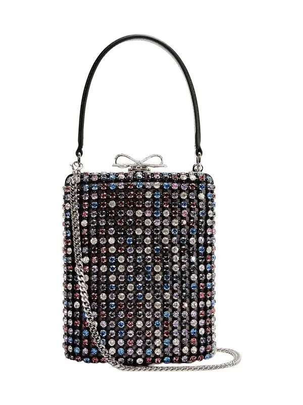 SELF-PORTRAIT Leather Crossbody Bag With Crystal Embellishments - Multicolor