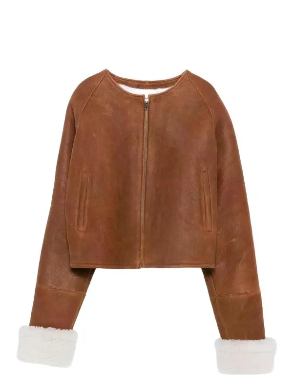 MANOKHI Shearling Trim Jacket - Brown