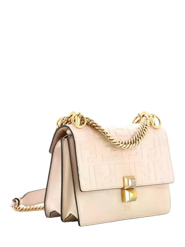 Fendi Kan I Embossed Zucca Leather Shoulder Bag - White