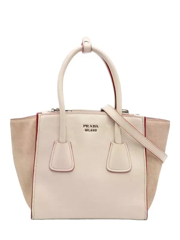 Prada Mini Scamosciato Trimmed Glace Calf Twin Pocket Satchel - White